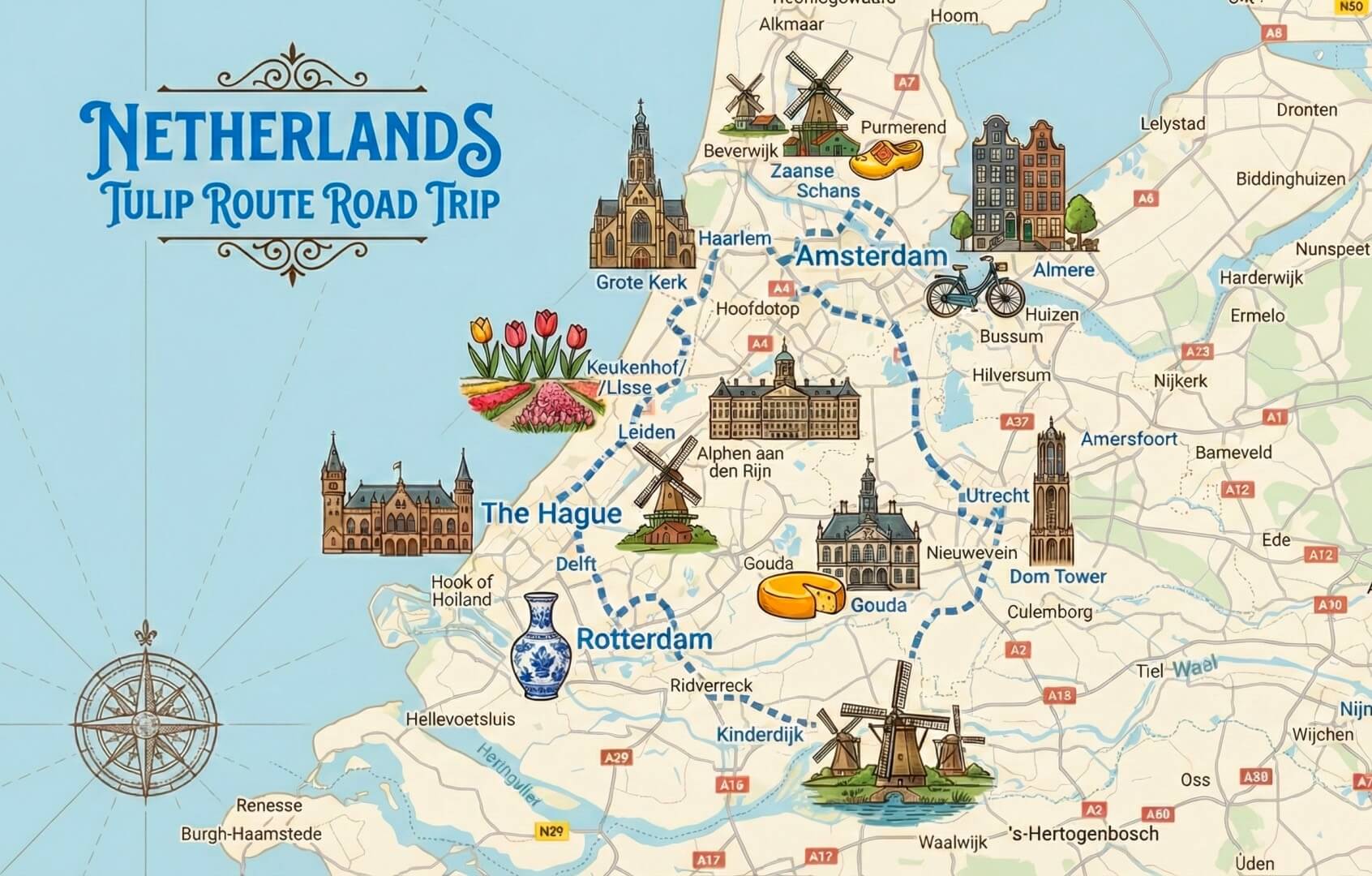 Netherlands Tulip Route Road Trip + Map: Fields, Windmills & Cute Towns ...
